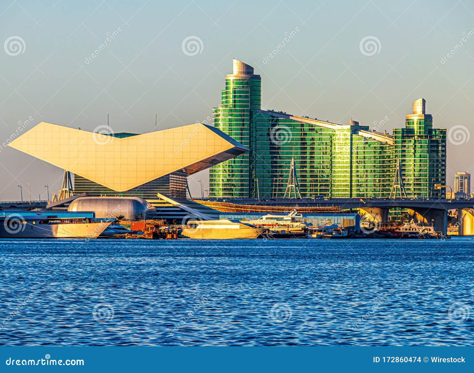 View of Mohammed Bin Rashid Library and Dubai Skyline from Dubai Creek ...