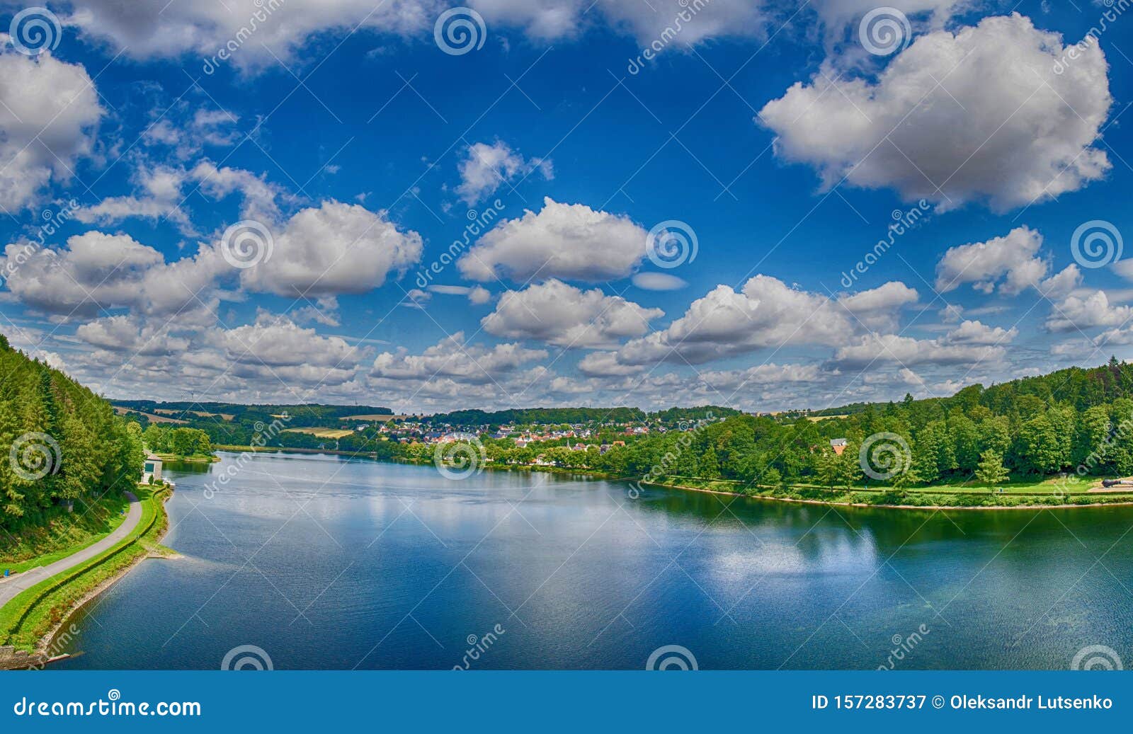 View from the Mohnesee dam stock image. Image of landscape - 157283737
