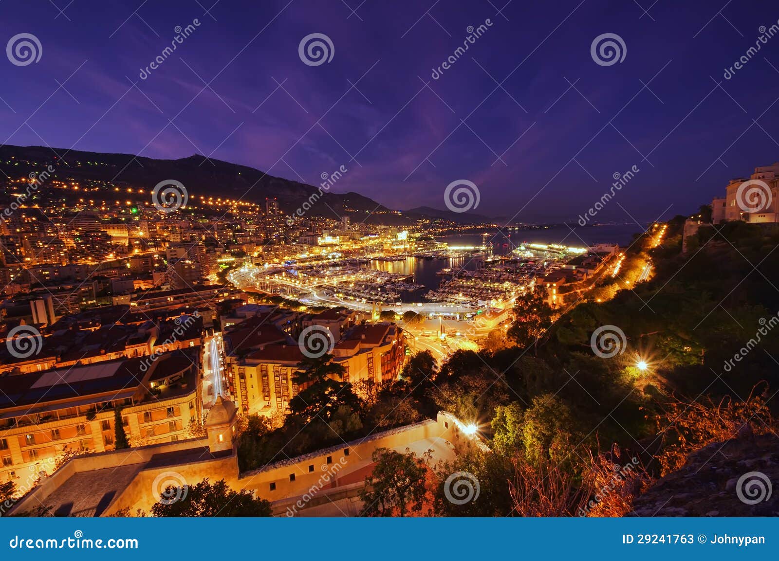 View of Monaco at night stock image. Image of principality - 29241763