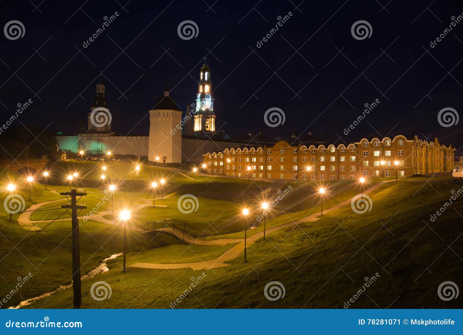 View of monastery at night stock image. Image of building - 78281071