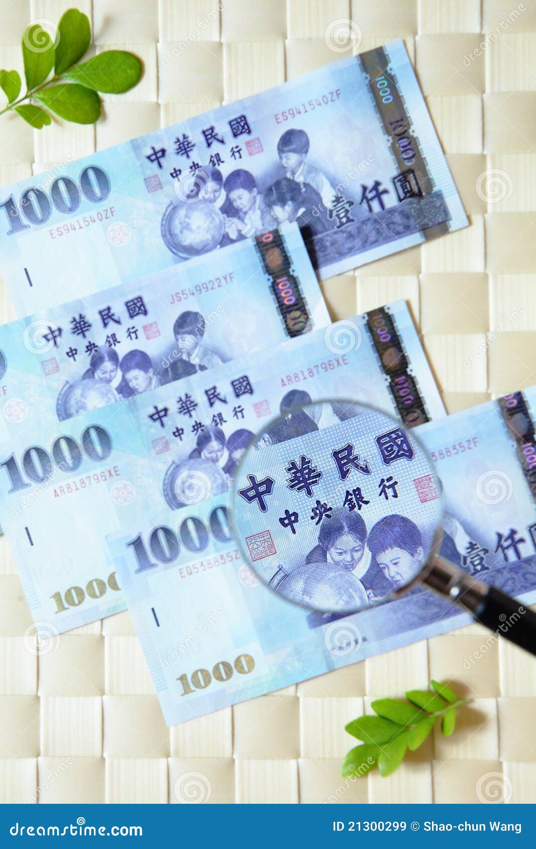 A view of money stock image. Image of magnifier, taiwan - 21300299
