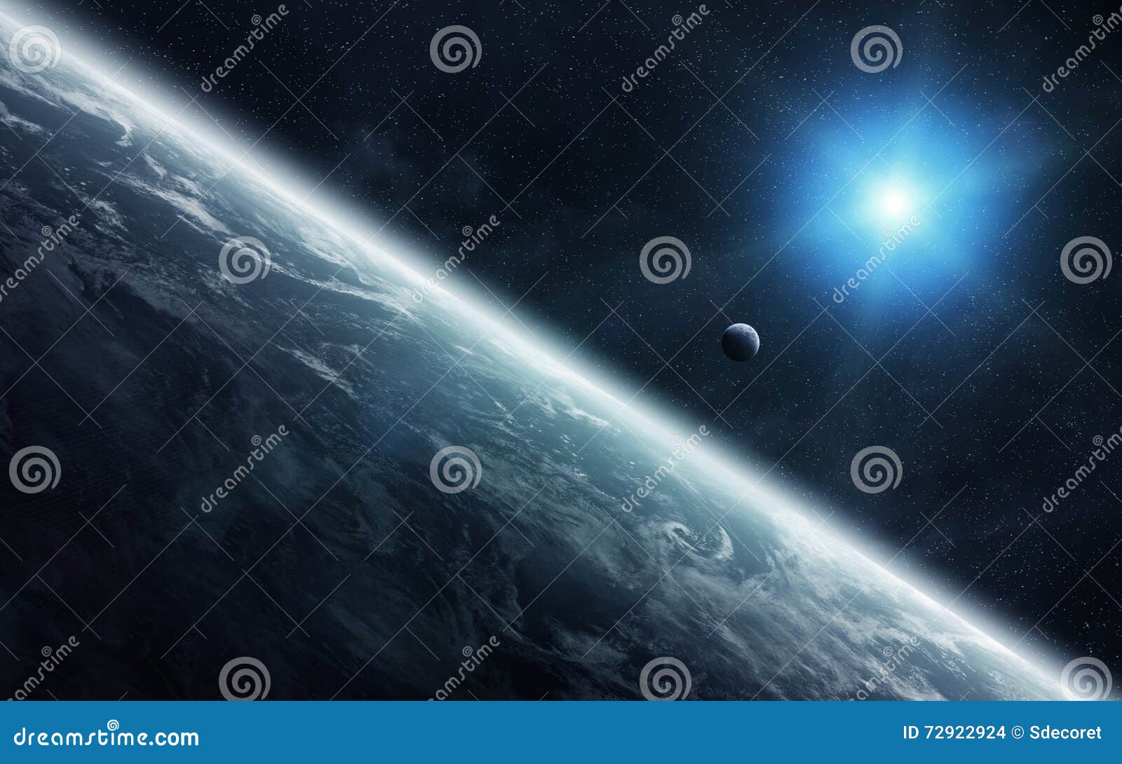 View of the Moon Close To Planet Earth in Space Stock Illustration ...