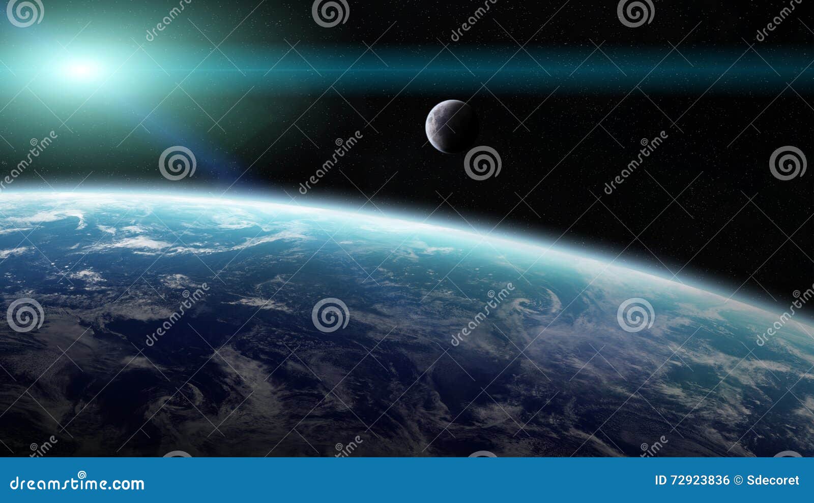 View of the Moon Close To Planet Earth in Space Stock Illustration ...