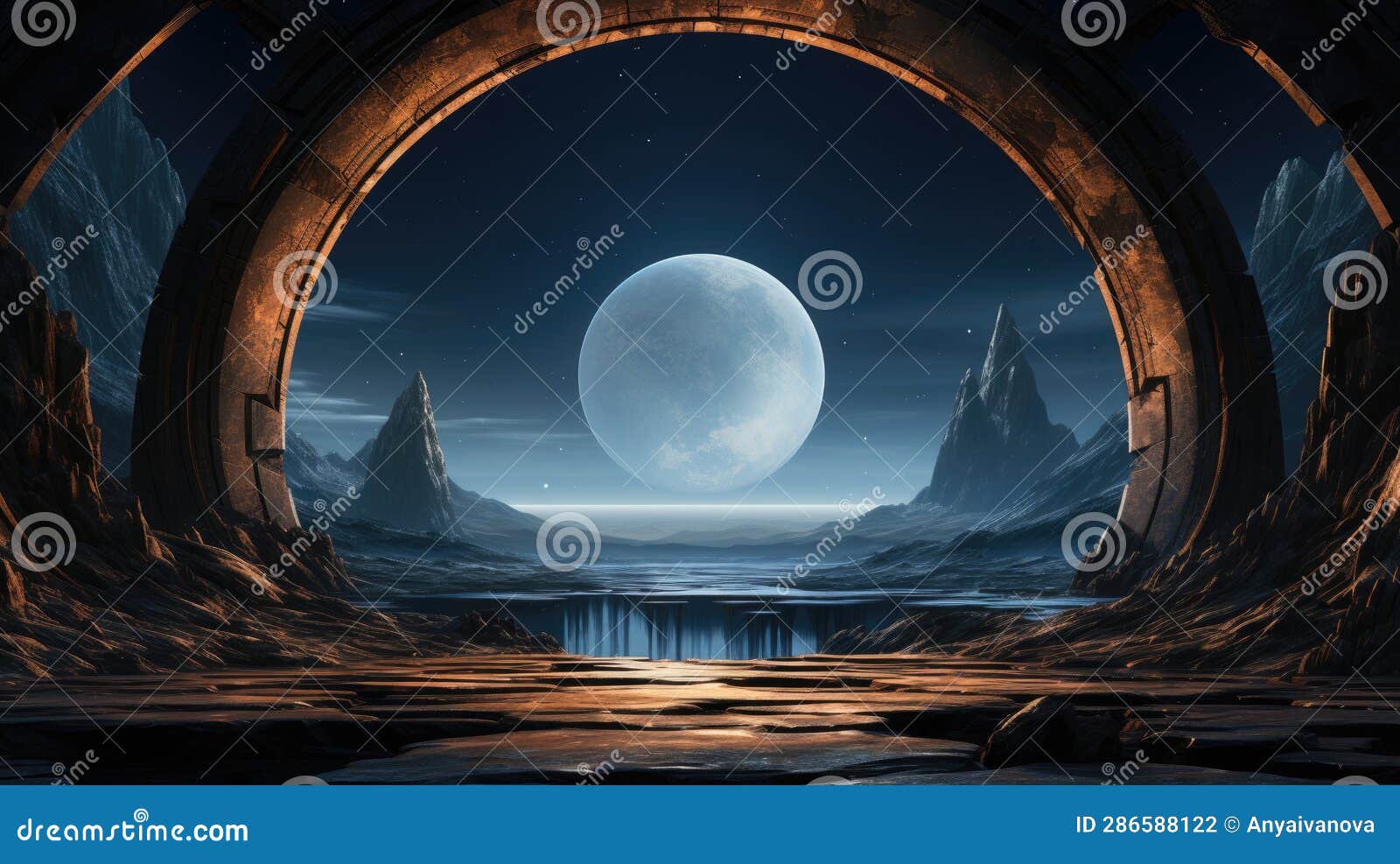 A View of the Moon from Inside a Tunnel. Stock Photo - Image of fantasy ...