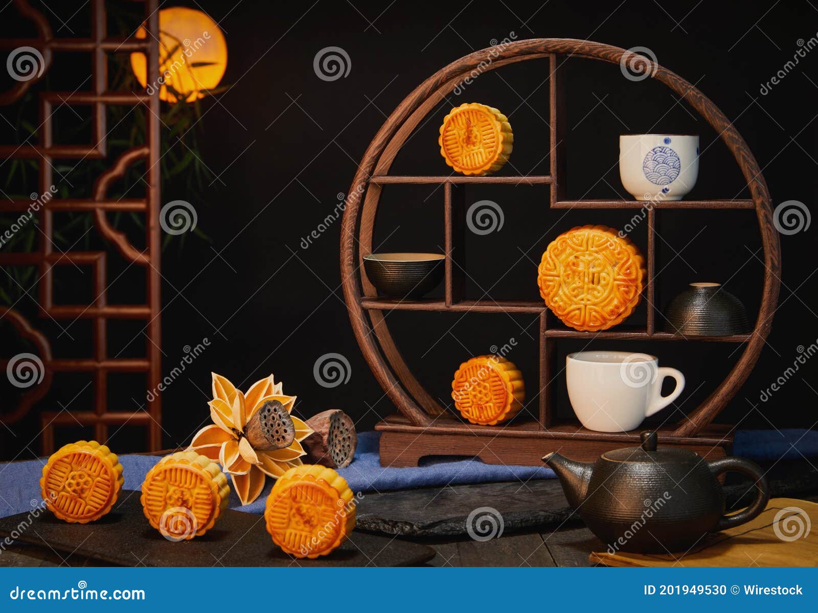 View of Mooncakes on a Table Set Up Stock Photo - Image of cook, baked ...