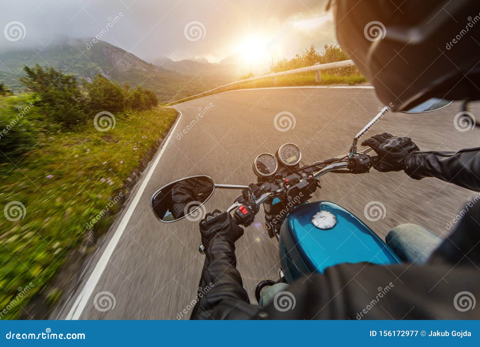 View from Motorcycle Driver Perspective in Sunset Stock Image - Image ...