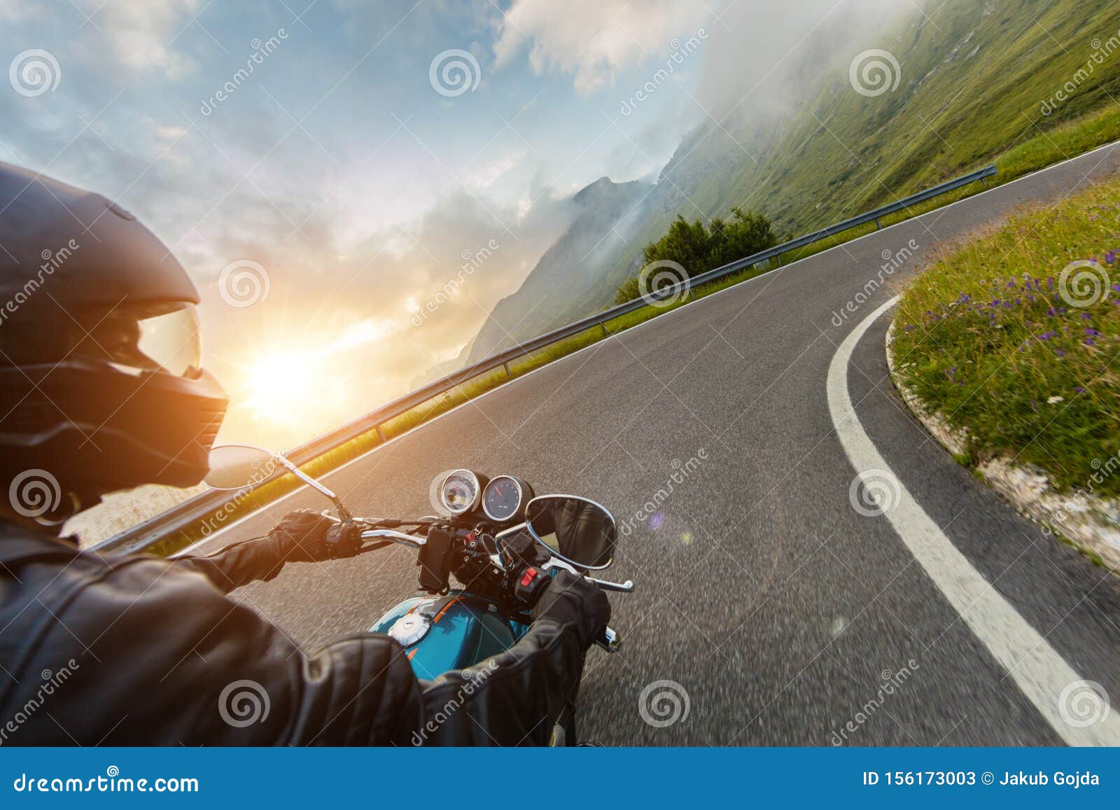 View from Motorcycle Driver Perspective in Sunset Stock Image - Image ...