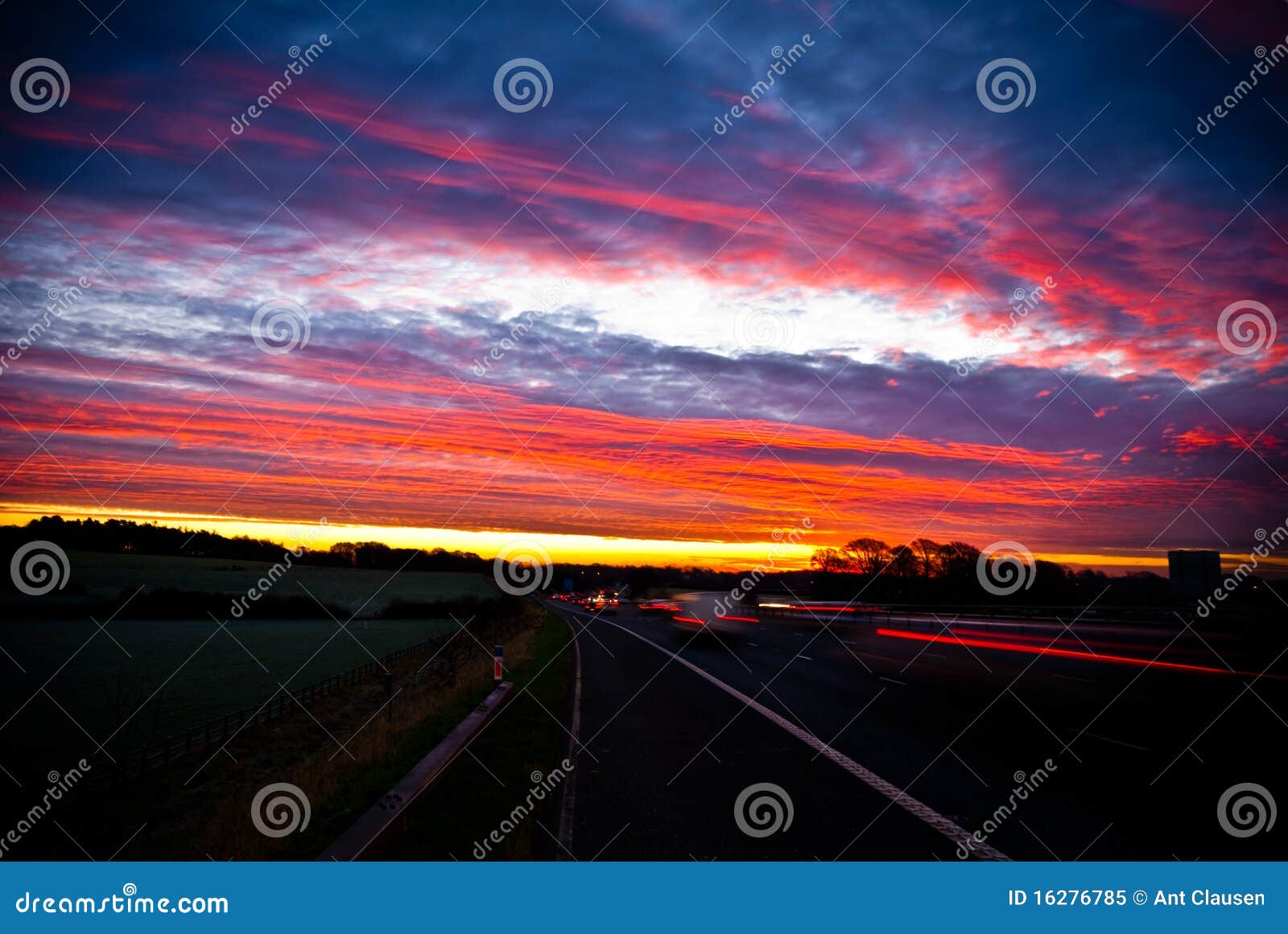 View from Motorway with Beautiful Evening Sunset Stock Image - Image of ...
