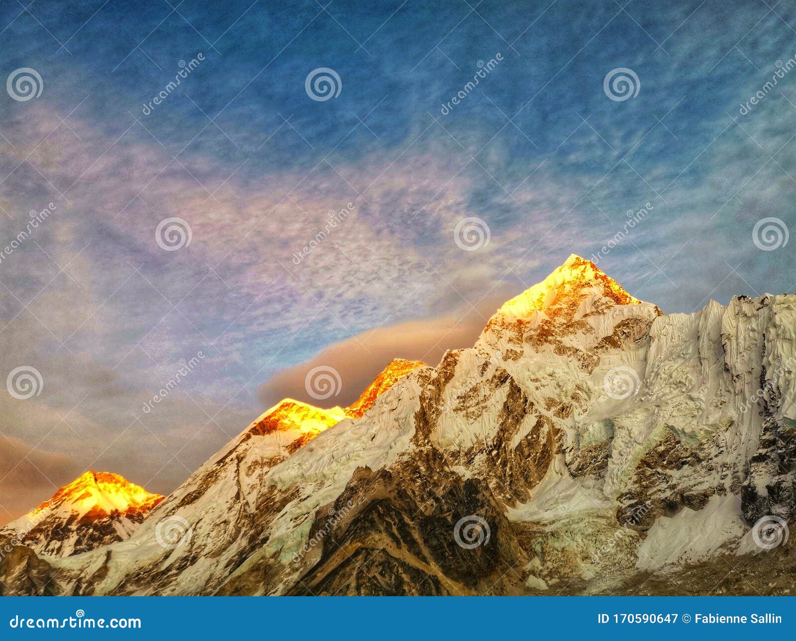 View of Mount Everest at Sunset 8848m, Nepal Stock Image - Image of ...