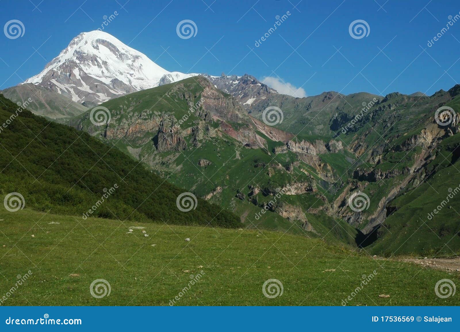 View on Mount Kazbek, Caucasus, Georgia Stock Image - Image of green ...