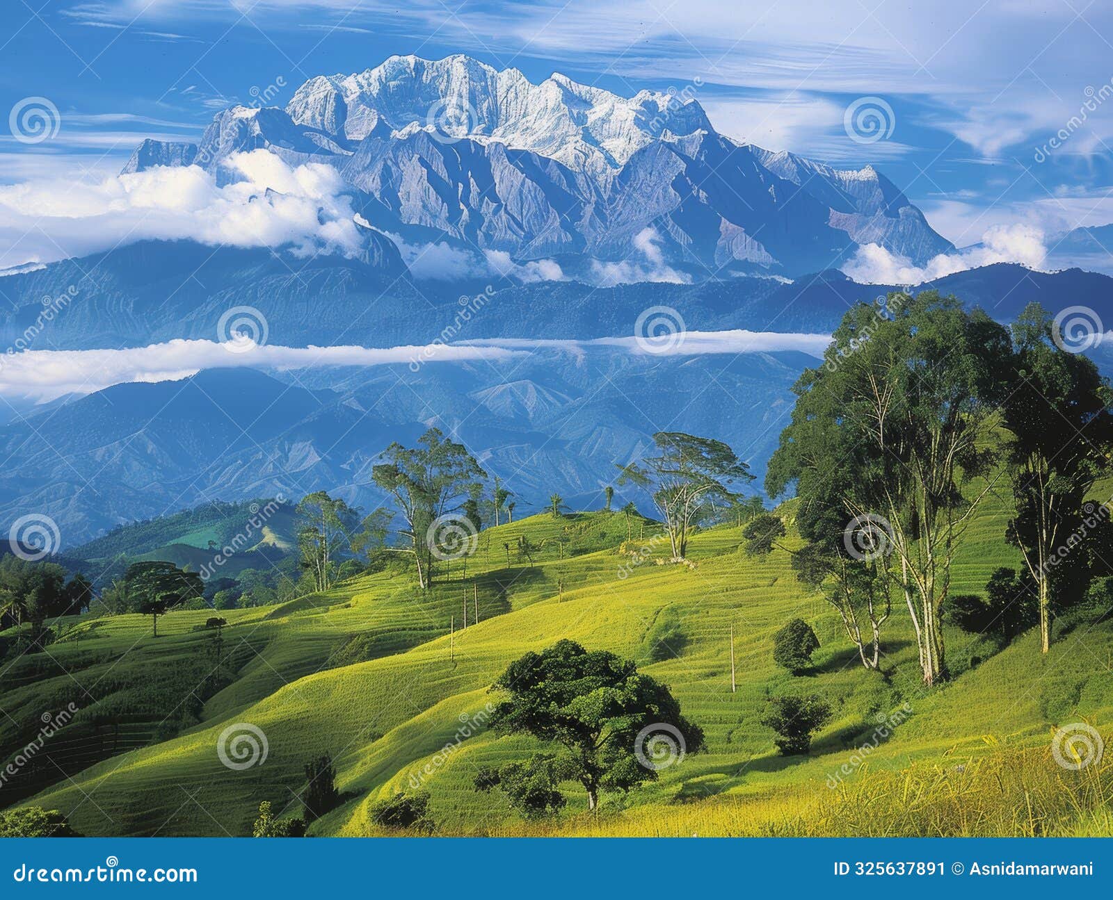 View of Mount Kinabalu - Ai Stock Illustration - Illustration of nature ...