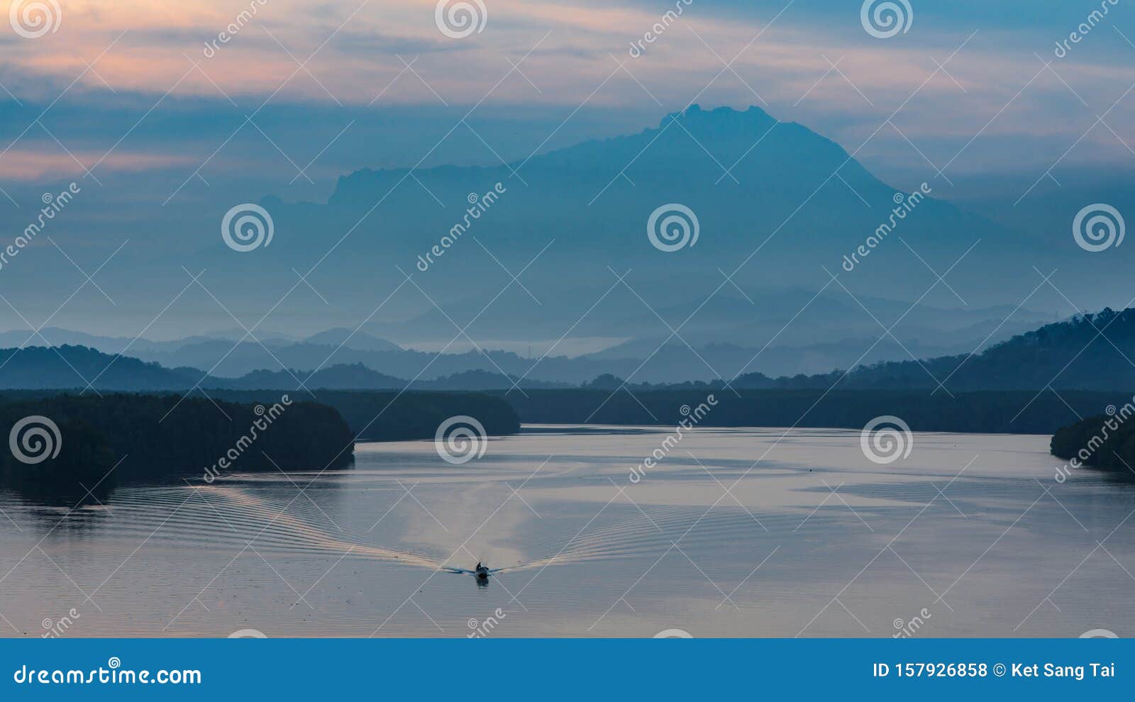 View of Mount Kinabalu, Sabah at Dawn Stock Photo - Image of river ...