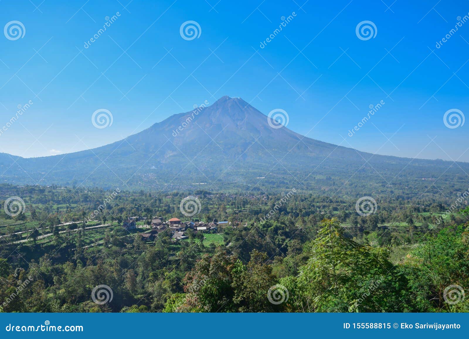 View of Mount Merapi Against a Background of Bright Blue Sky Stock ...