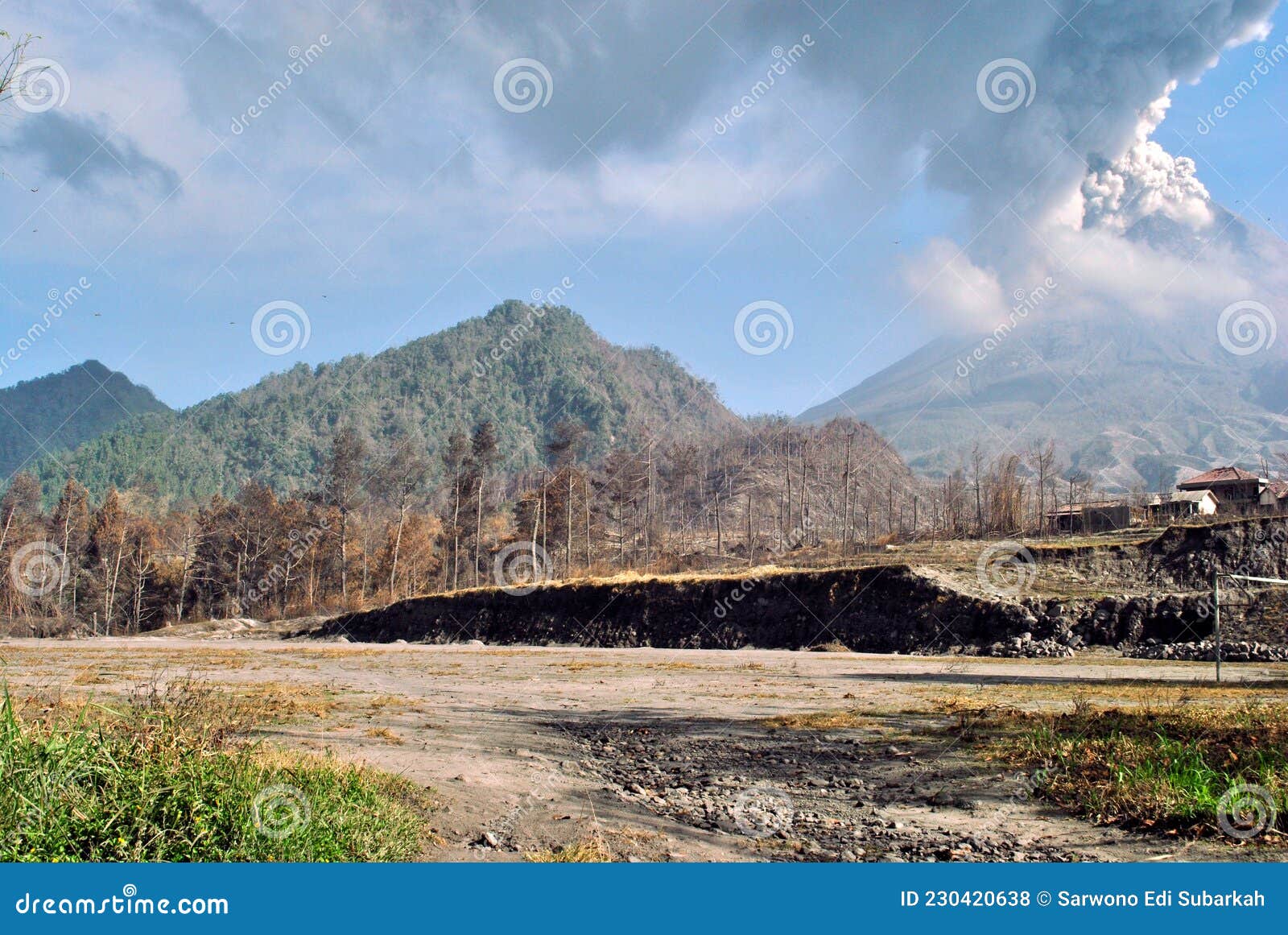 View after Mount Merapi Erupted. Stock Photo - Image of cloudy ...