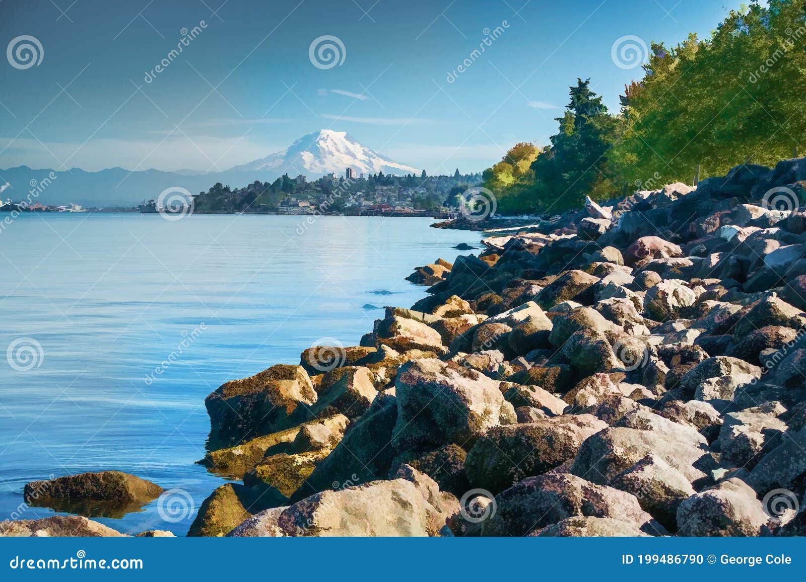 Mount Rainier from Ruston 6 Illustraton Stock Illustration ...