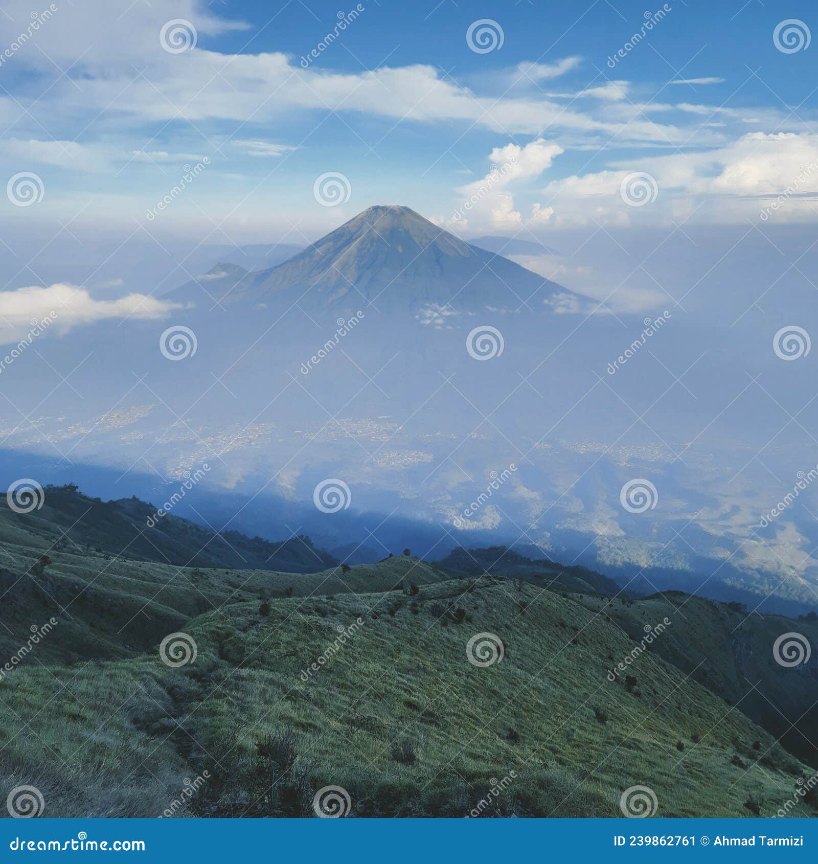View of Mount Sindoro from Mount Sumbing Stock Image - Image of view ...