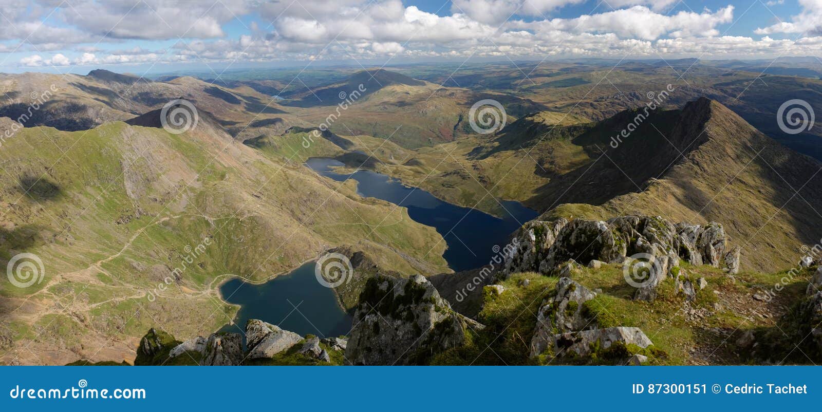 View From Snowdon Ranger Path At A Mountain Train. Highest Mountain In ...