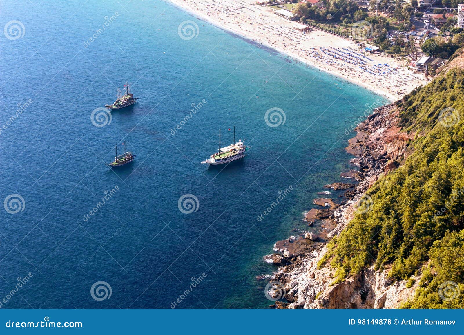 View from the Mountain on Cleopatra Beach Alanya, Turkey Stock Photo ...