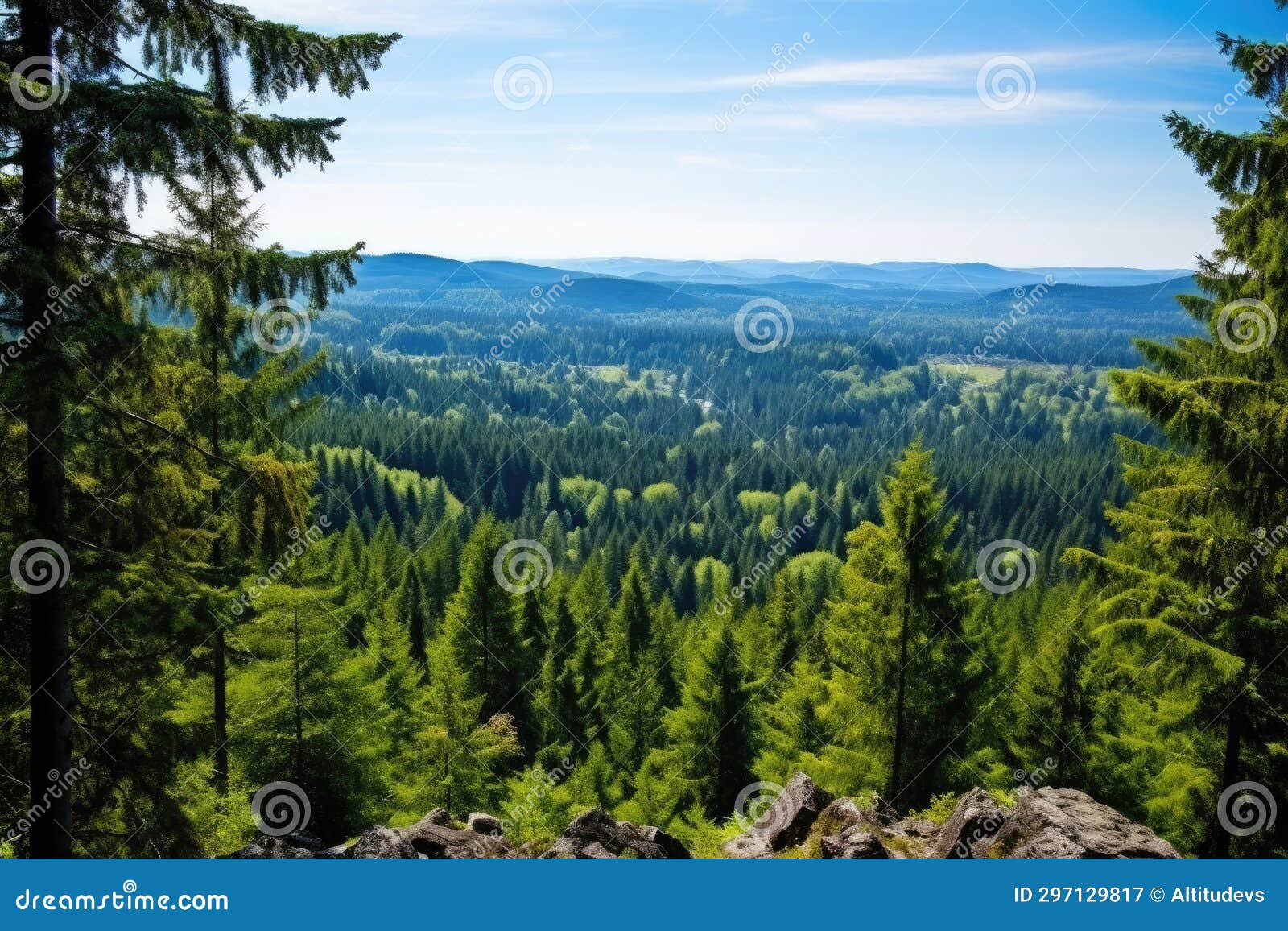View from a Mountain Peak Overlooking a Forest Stock Image - Image of ...