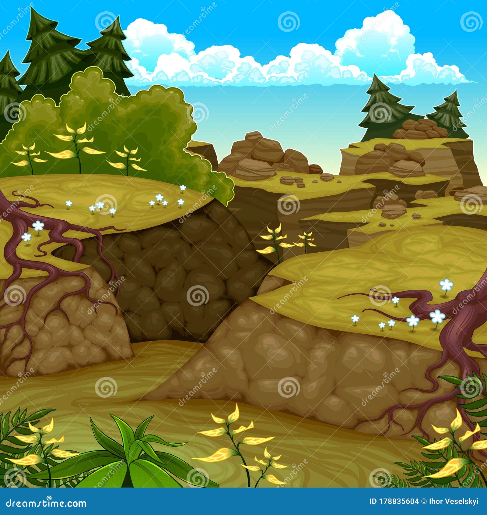 View on a mountain scenery stock vector. Illustration of cartoon ...