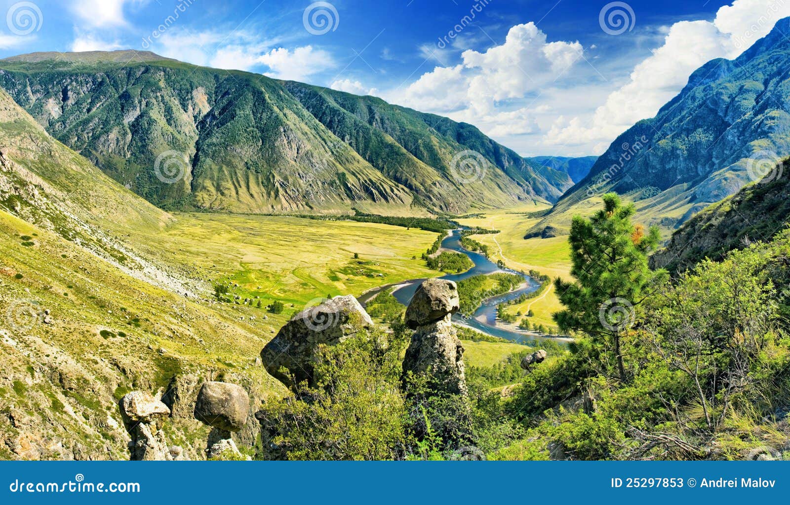 View of the Mountain Valley Stock Image - Image of panorama, green ...