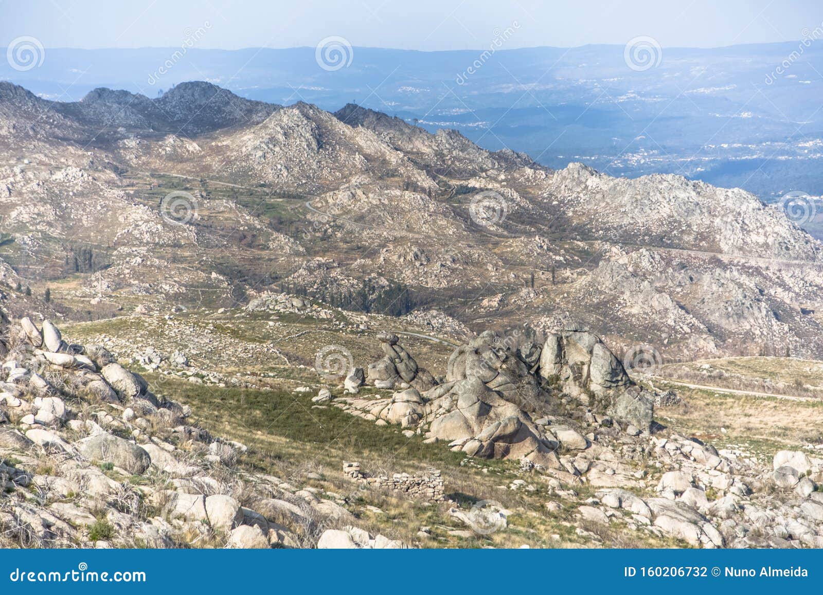 View at the Mountains with Fields and Granitic Rocks, on Caramulo ...