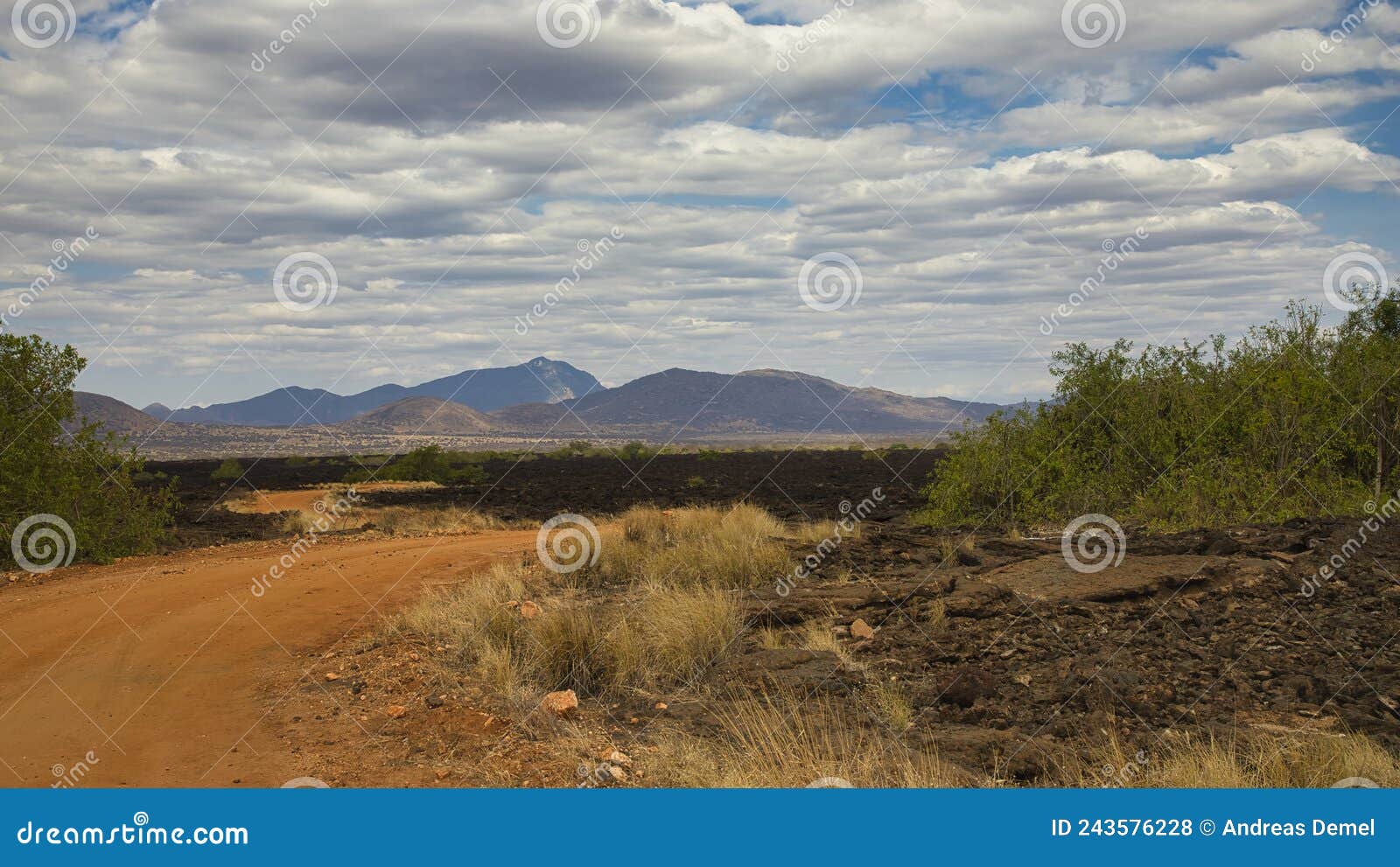 View of the Mountains at the Shetani Lava Flows in Tsavo West. Stock ...