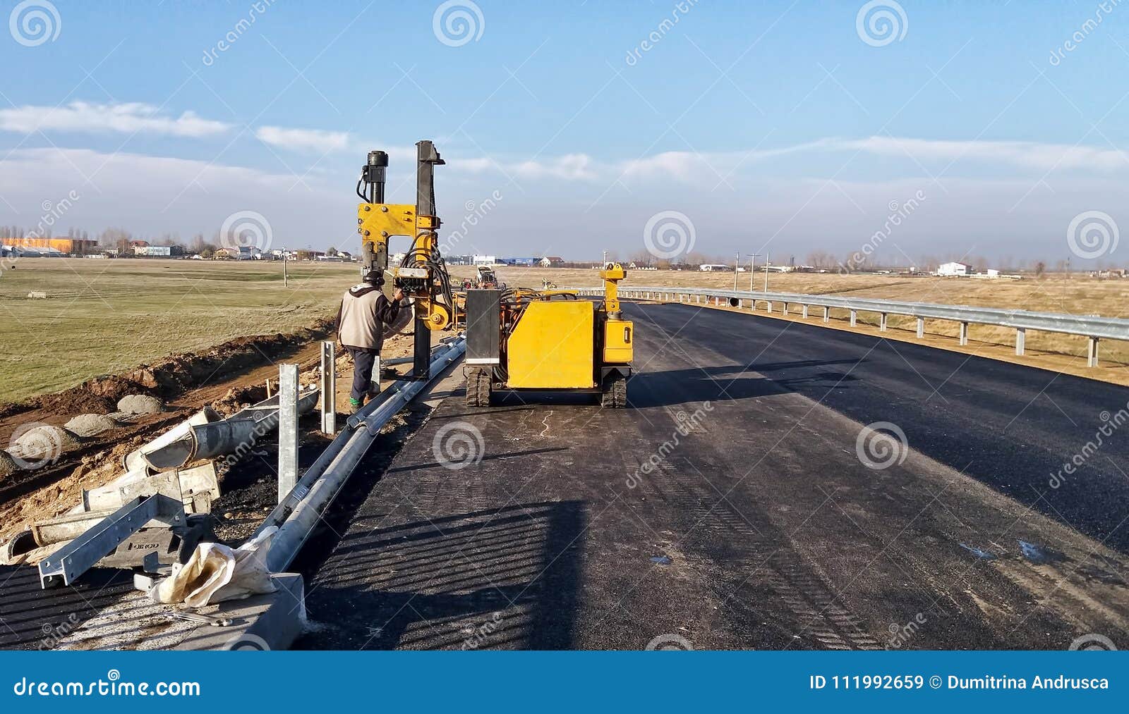 Mounting the Roadside Guardrail Stock Image - Image of metal, guard ...
