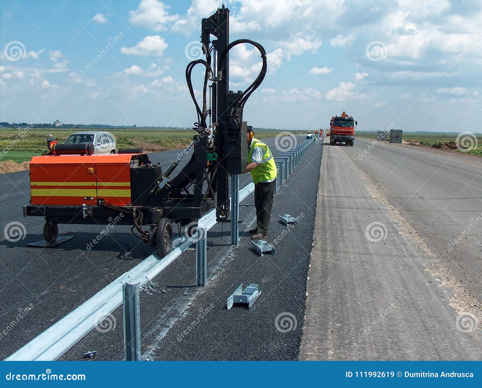 Road Worker Mounting Guardrail Stock Image - Image of metallic, safety ...