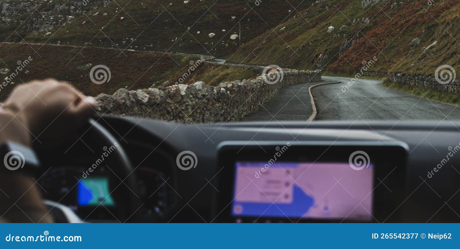 View from a Moving Car through the Front Windshield. Panoramic View of ...