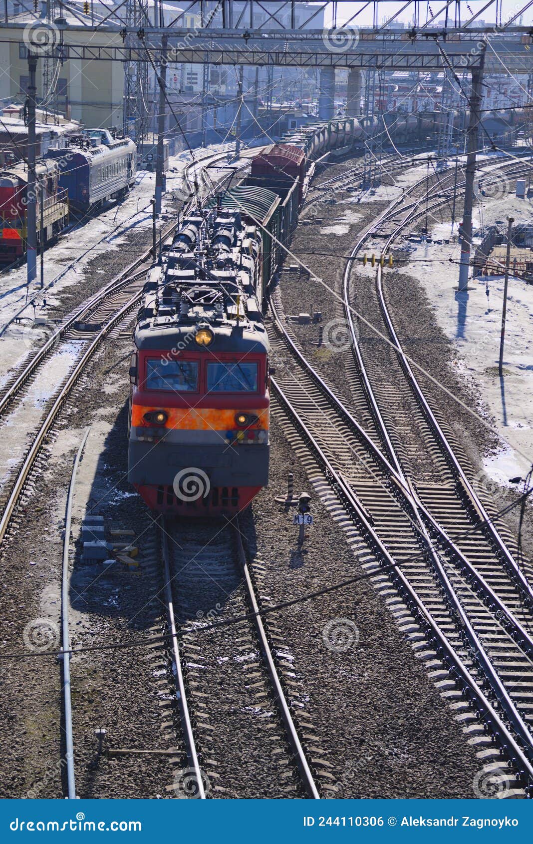 View of a Moving Train from Above and from the Front. a Train with a ...