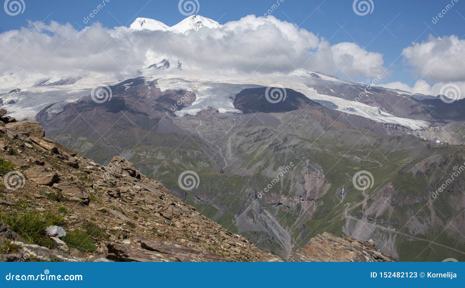 View of Mt Elbrus from Mount Cheget. Caucasus, Russian Federation Stock ...