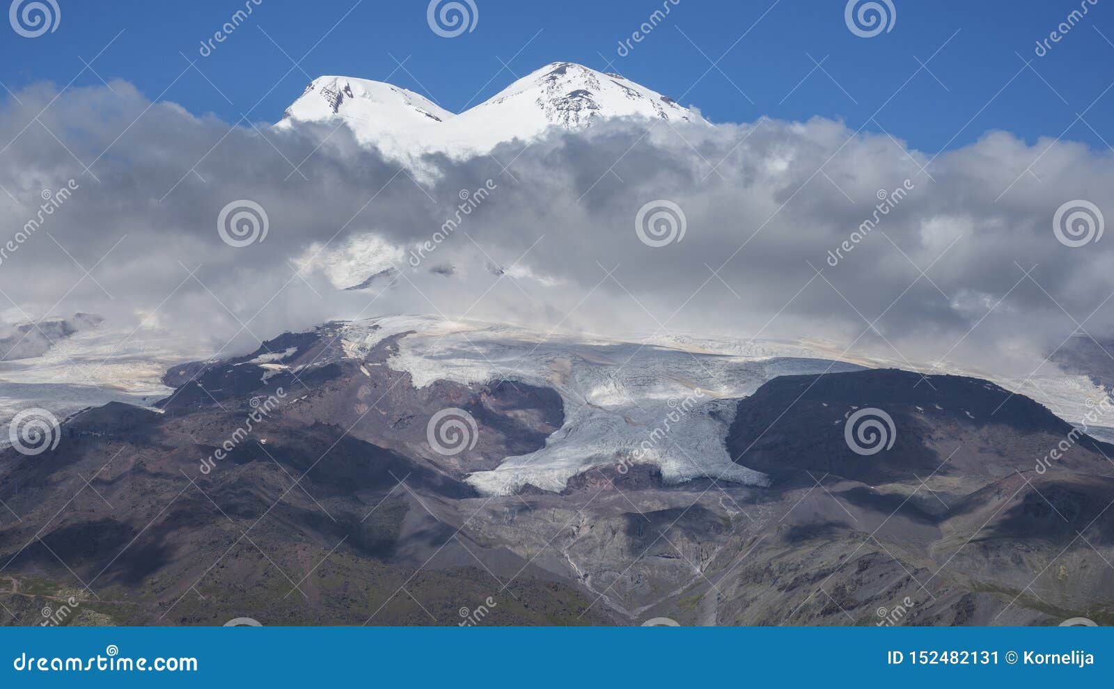 View of Mt Elbrus from Mount Cheget Stock Image - Image of active ...