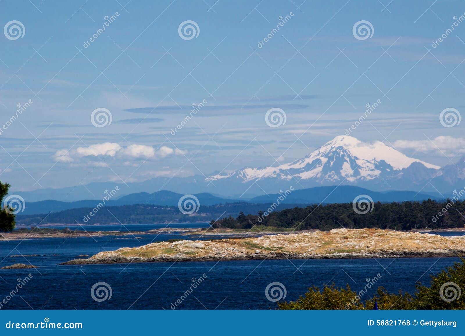 View of Mt Rainier from Victoria, BC Stock Photo - Image of water, snow ...