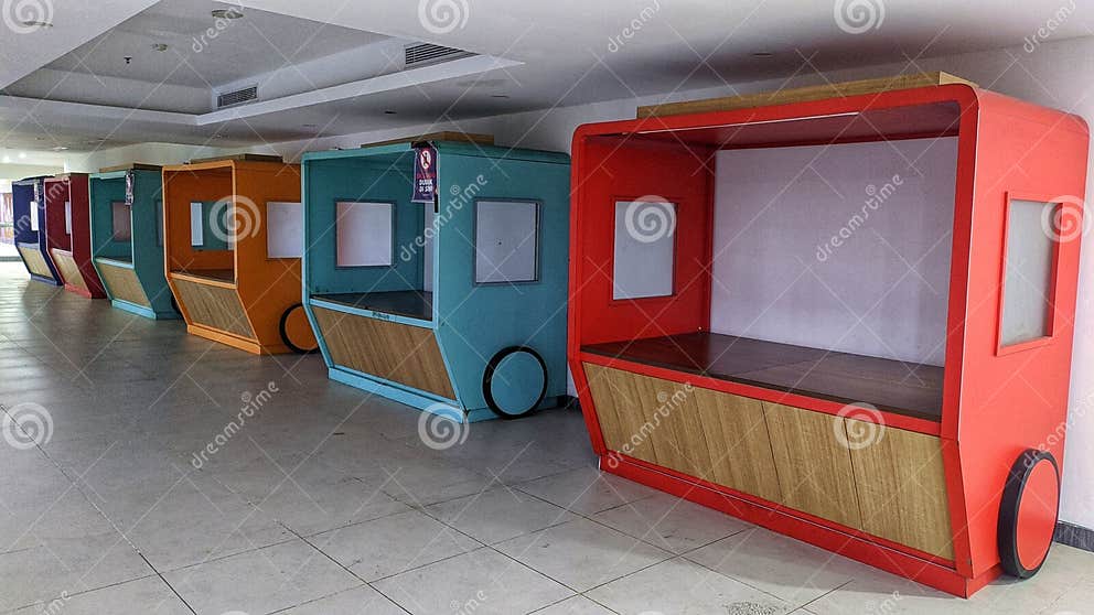 View of Multi color booth stock image. Image of wood - 286848847