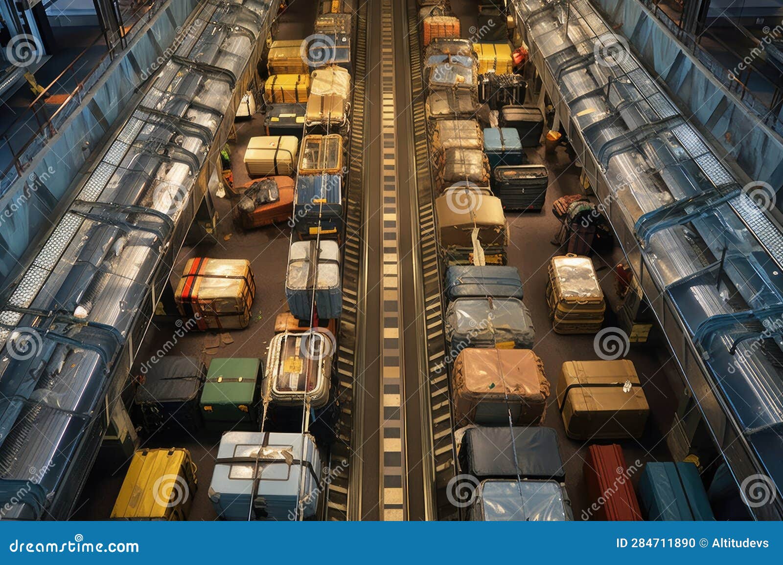 View of Multiple Baggage Carousels from Above Stock Photo - Image of ...