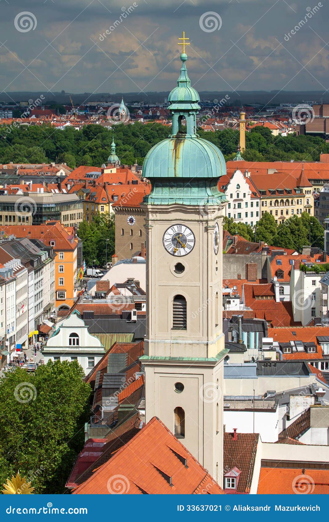 View of Munich city center stock image. Image of landmark - 33637021