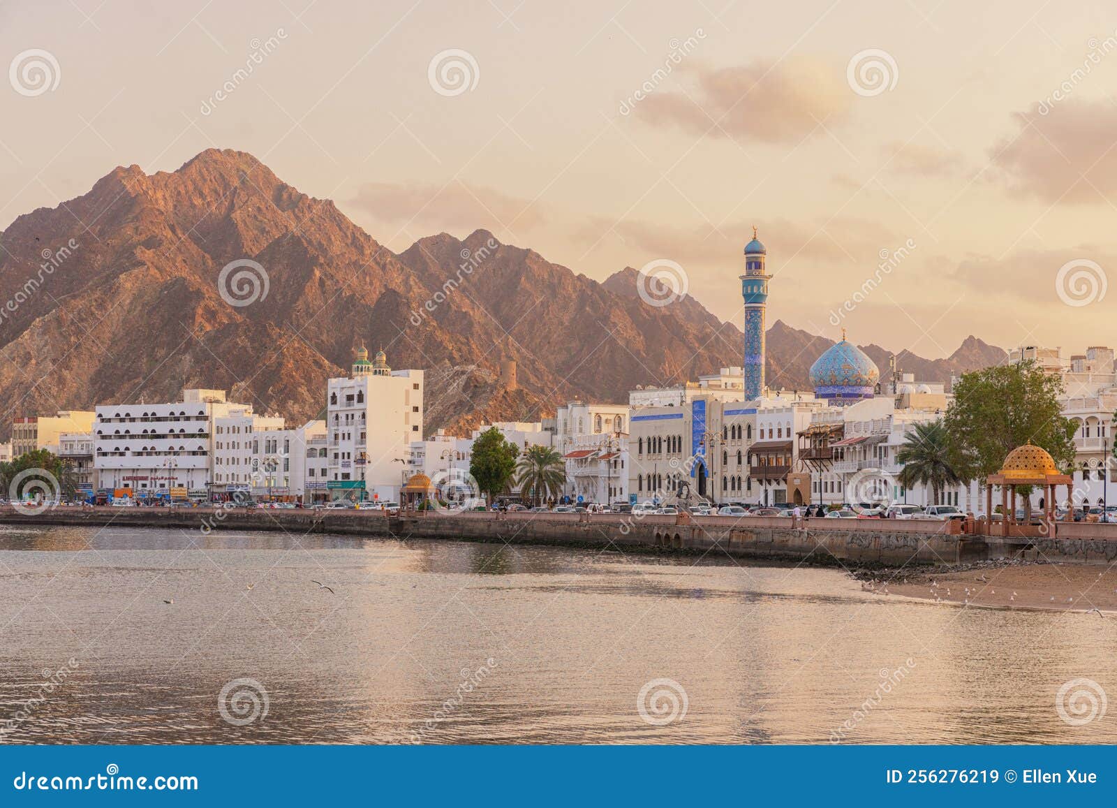 View of Muscat Corniche at Sunset Stock Image - Image of coast, dusk ...