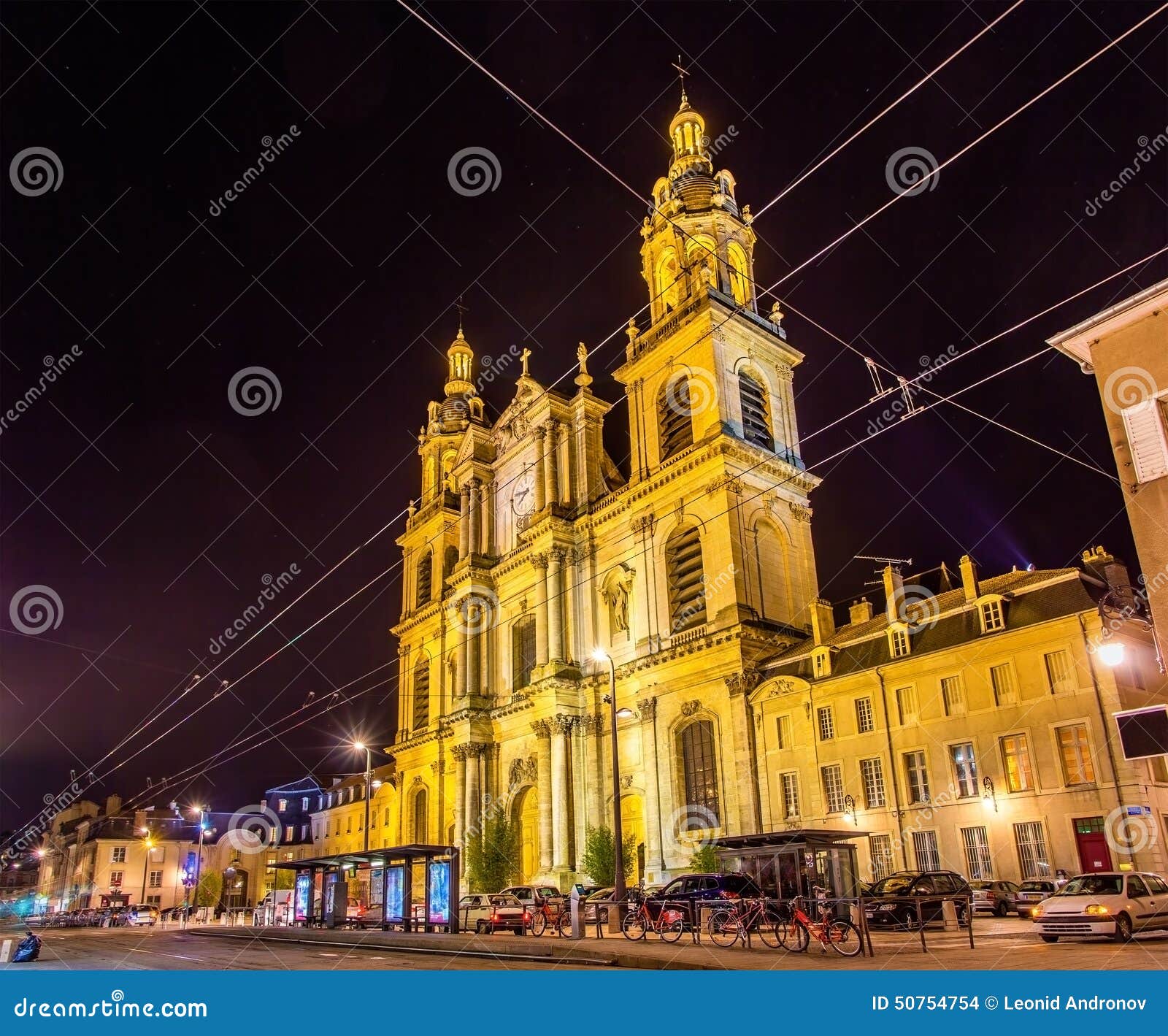 View of Nancy Cathedral at Night - France Stock Photo - Image of light ...