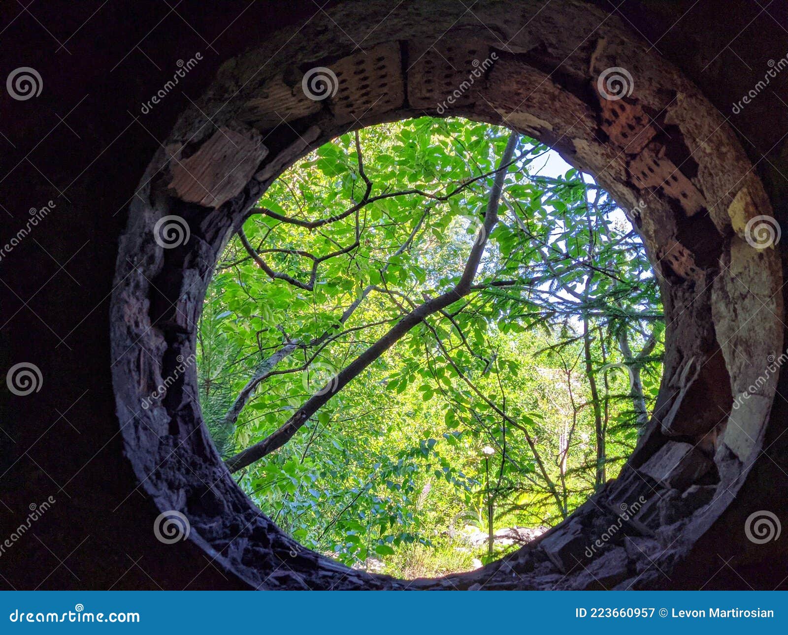 View of Nature through an Old and Broken Round Window Stock Image ...