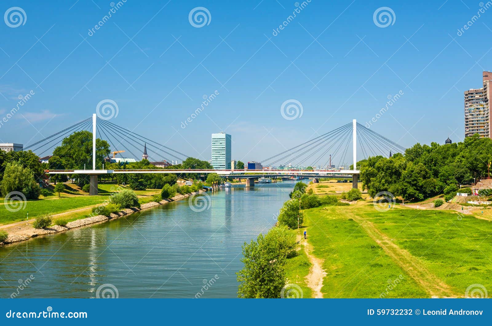 View of the Neckar River in Mannheim Stock Photo - Image of meadow ...
