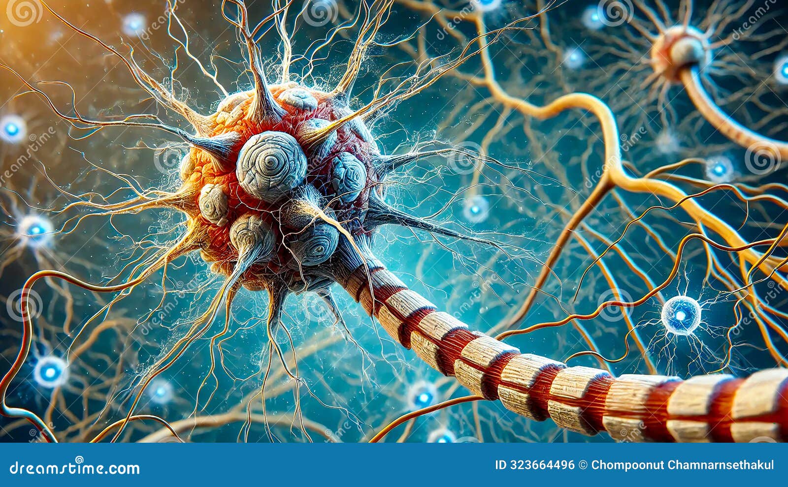View of a Nerve Cell Affected by Neuropathy. the Nerve Cell is Depicted ...
