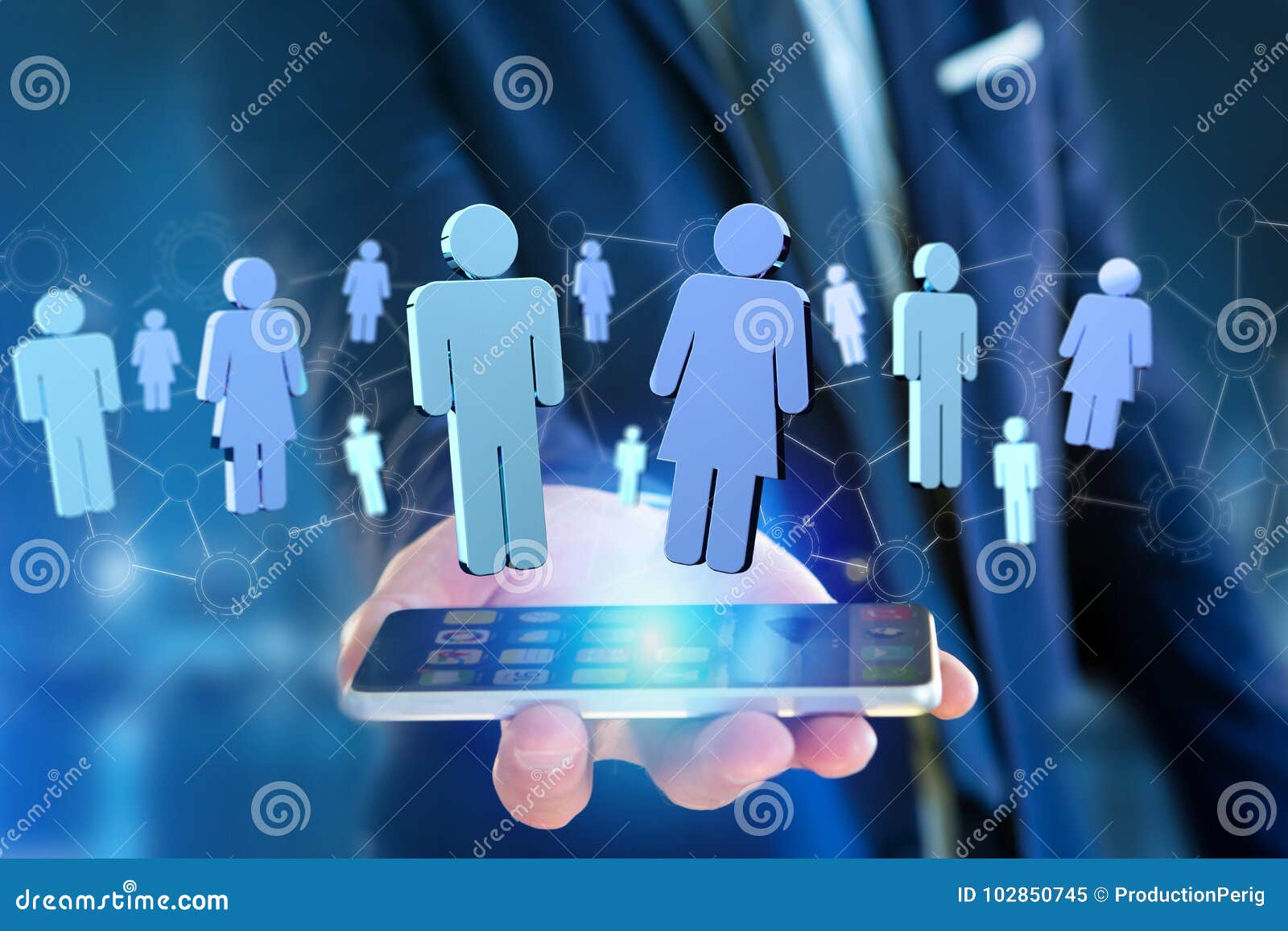 Network Connection with People Linked Each Other - 3D Rendering Stock ...