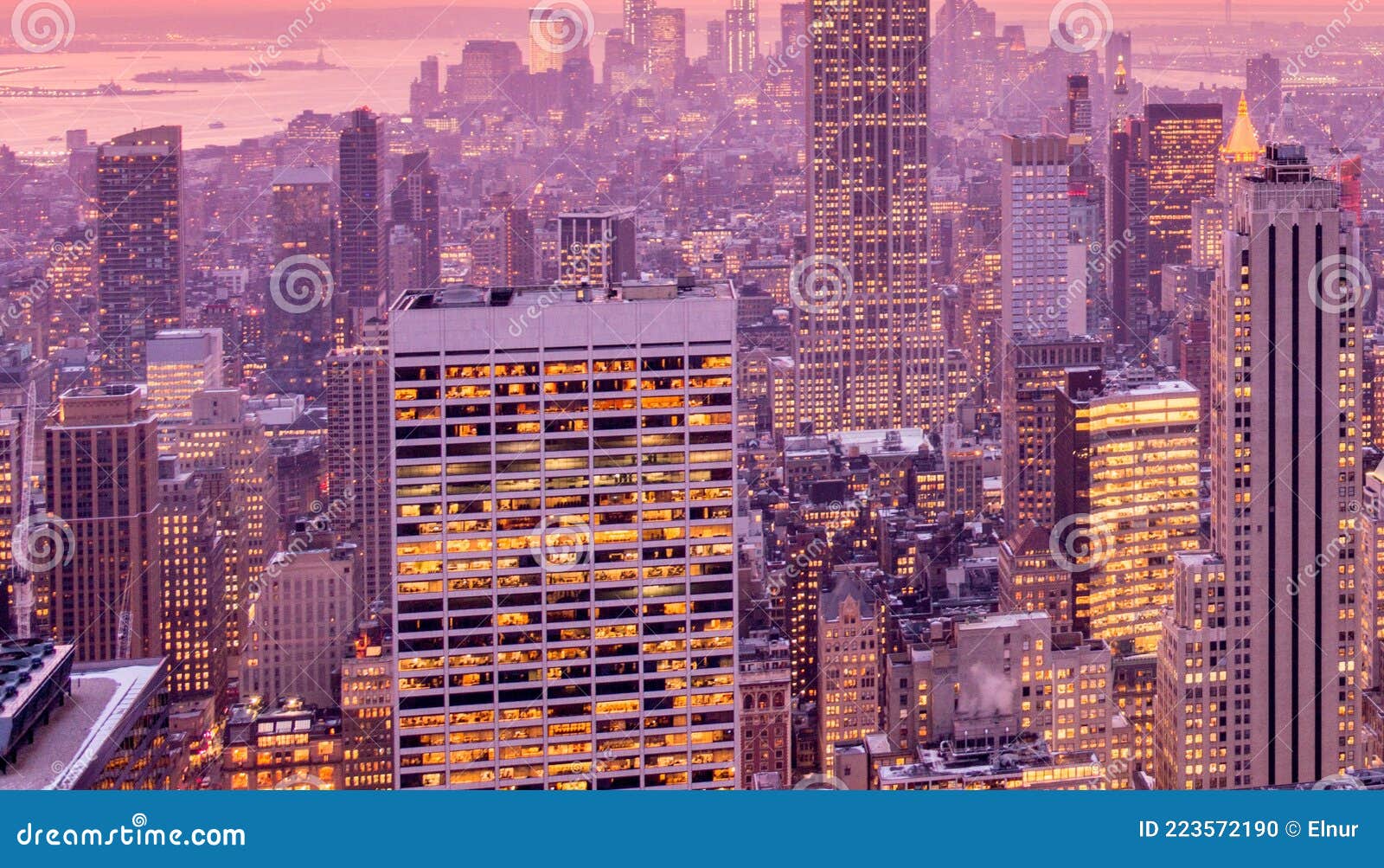 View of New York Manhattan during Sunset Hours Stock Photo - Image of ...