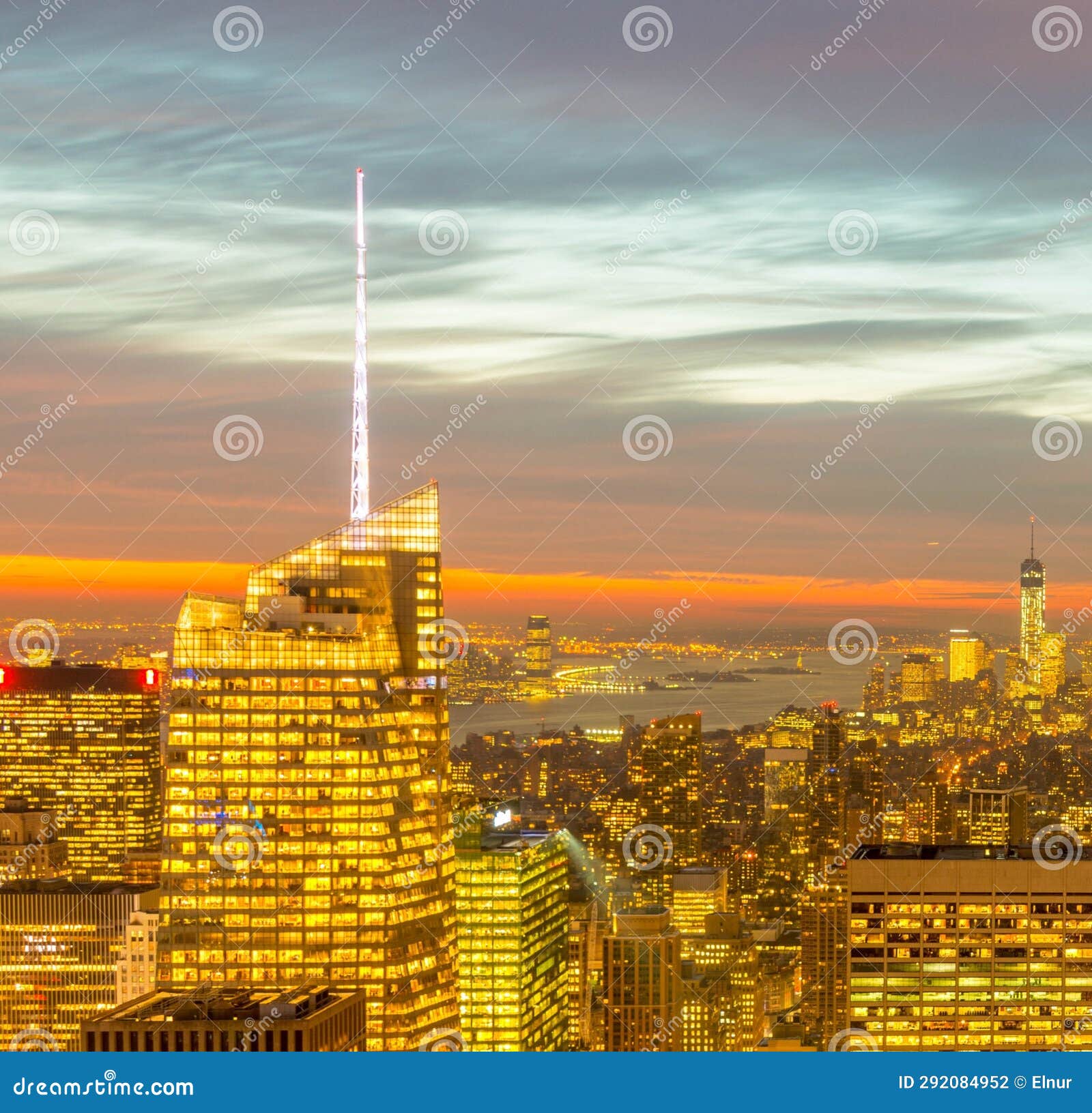 View of New York Manhattan during Sunset Hours Stock Photo - Image of ...