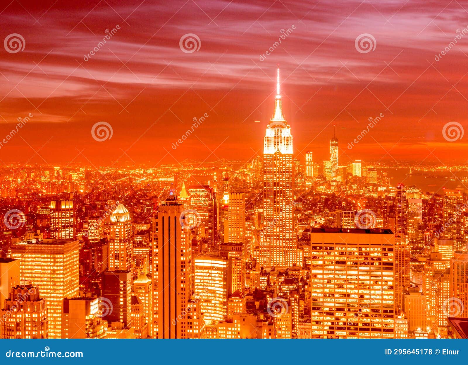View of New York Manhattan during Sunset Hours Stock Photo - Image of ...