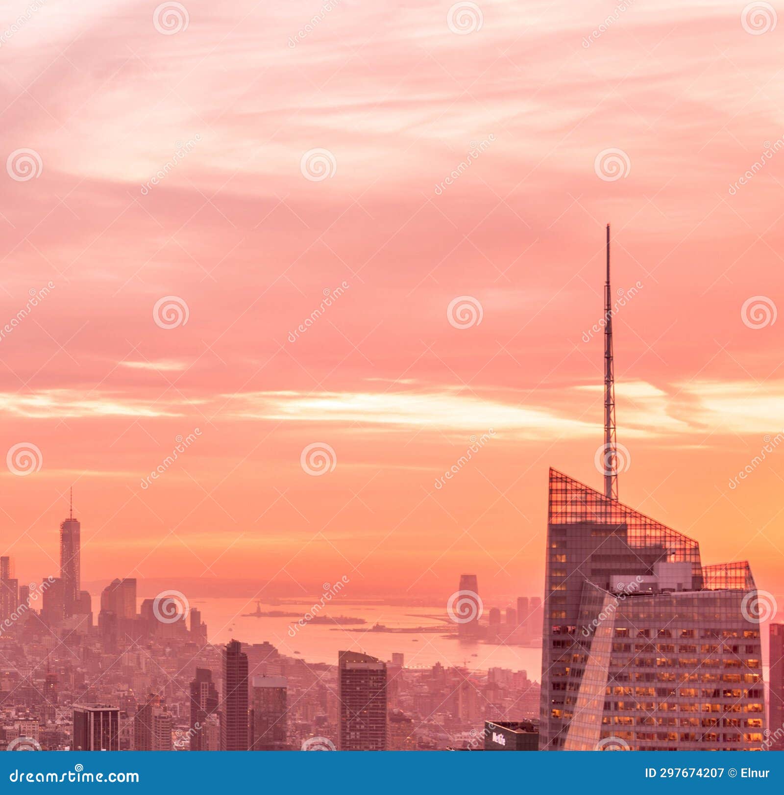 View of New York Manhattan during Sunset Hours Stock Image - Image of ...