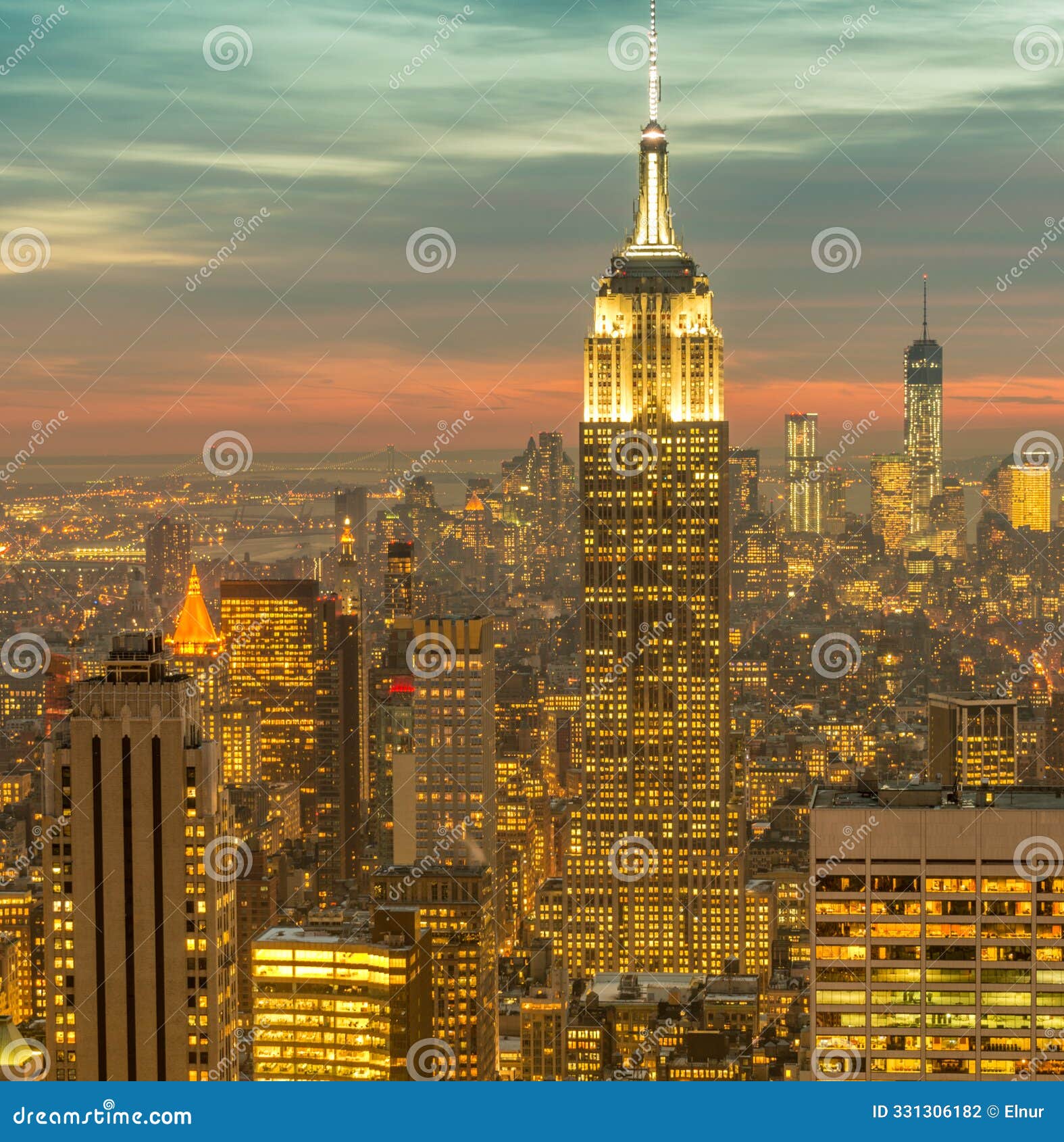 View of New York Manhattan during Sunset Hours Stock Photo - Image of ...