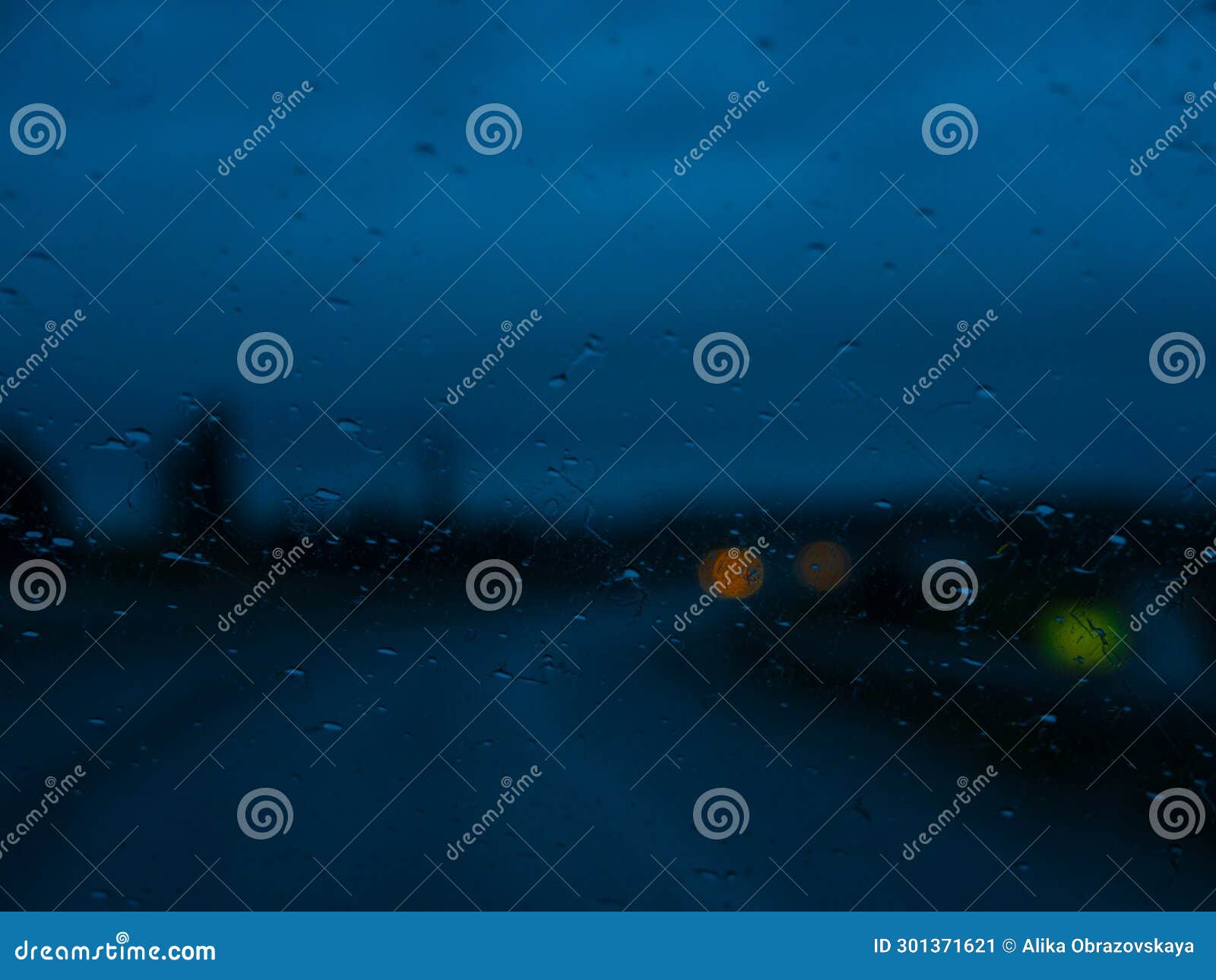 View of Night Highway through the Windshield of a Car at Speed in Rainy ...