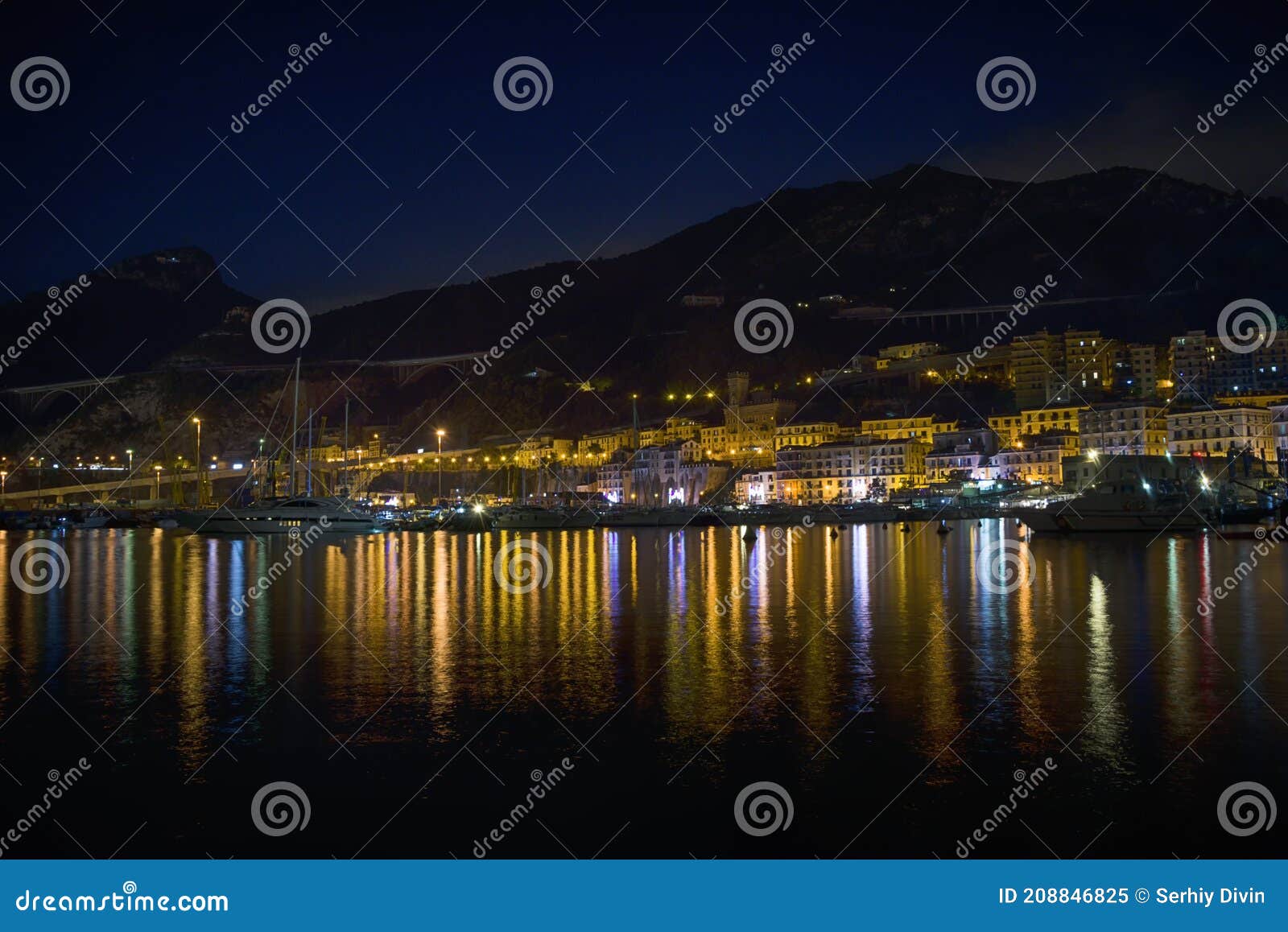 View of the night port stock image. Image of dockside - 208846825